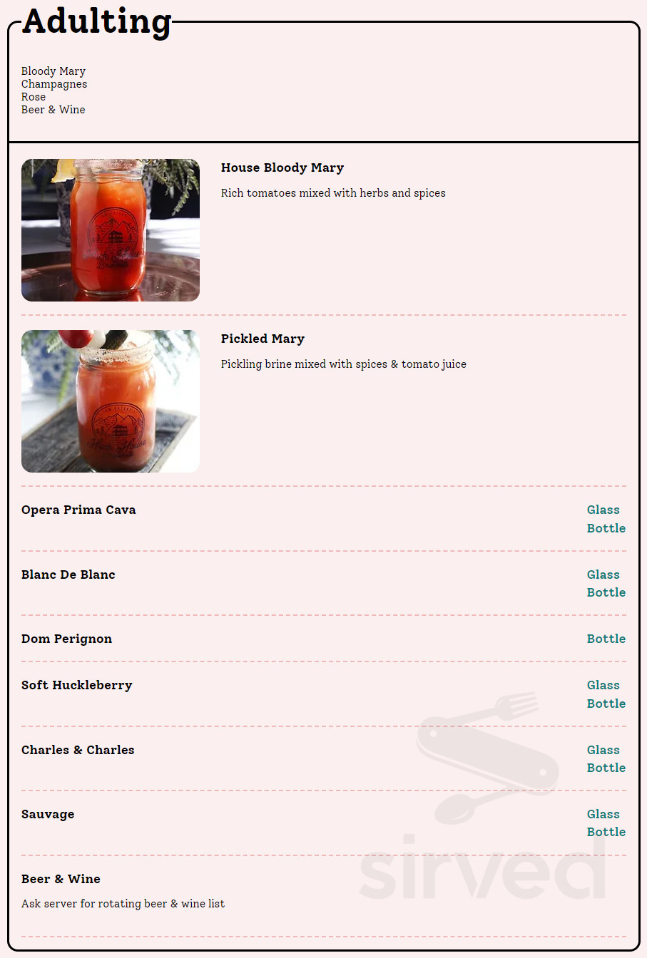 Blue Bench Brunchette menu in Boise, Idaho, USA