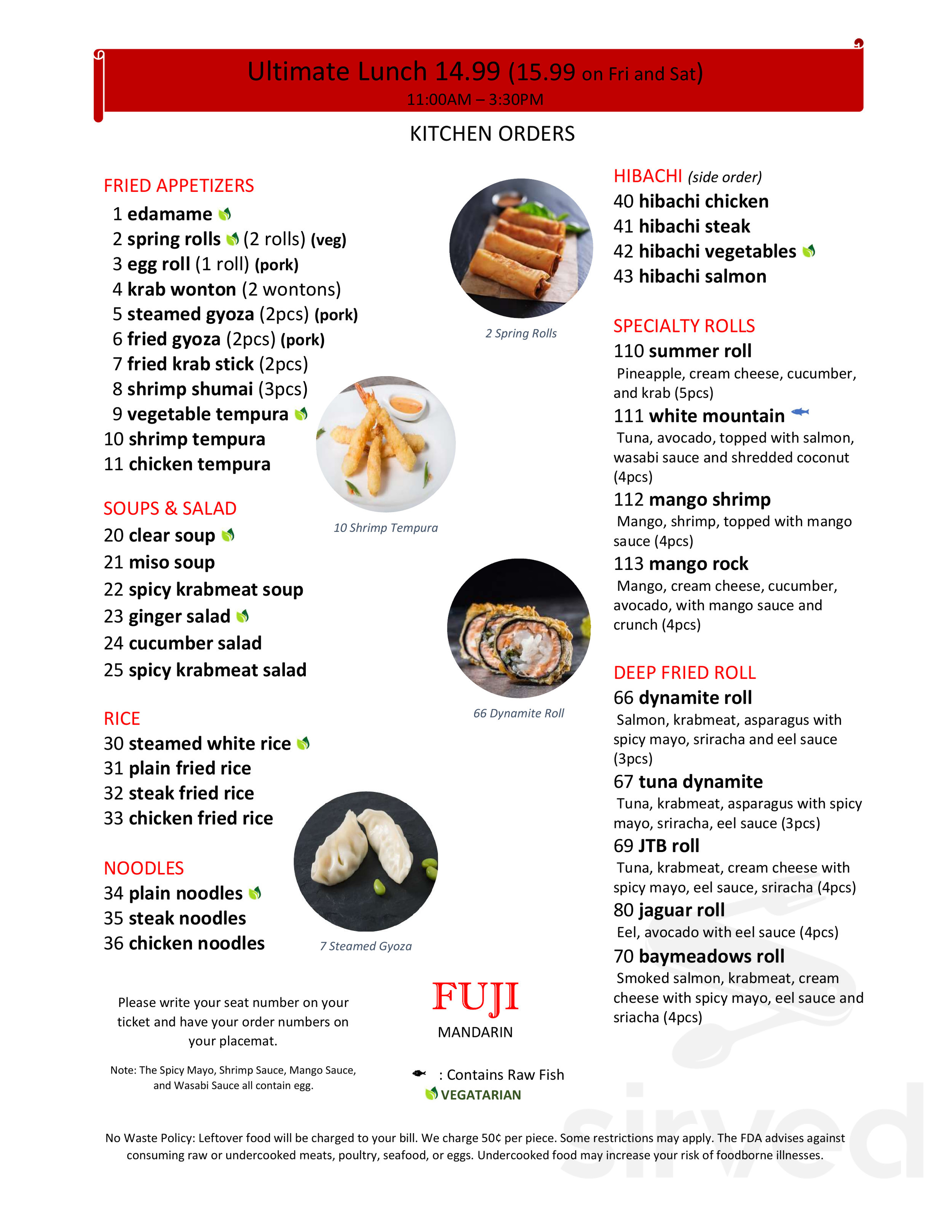 Fuji Sushi 3 (Mandarin) menu in Jacksonville, Florida, USA