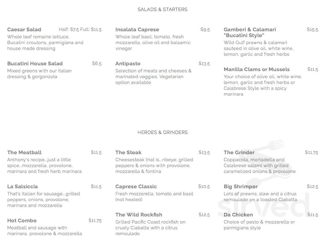 Bucatini Menu - Edmonds, Washington | Sirved