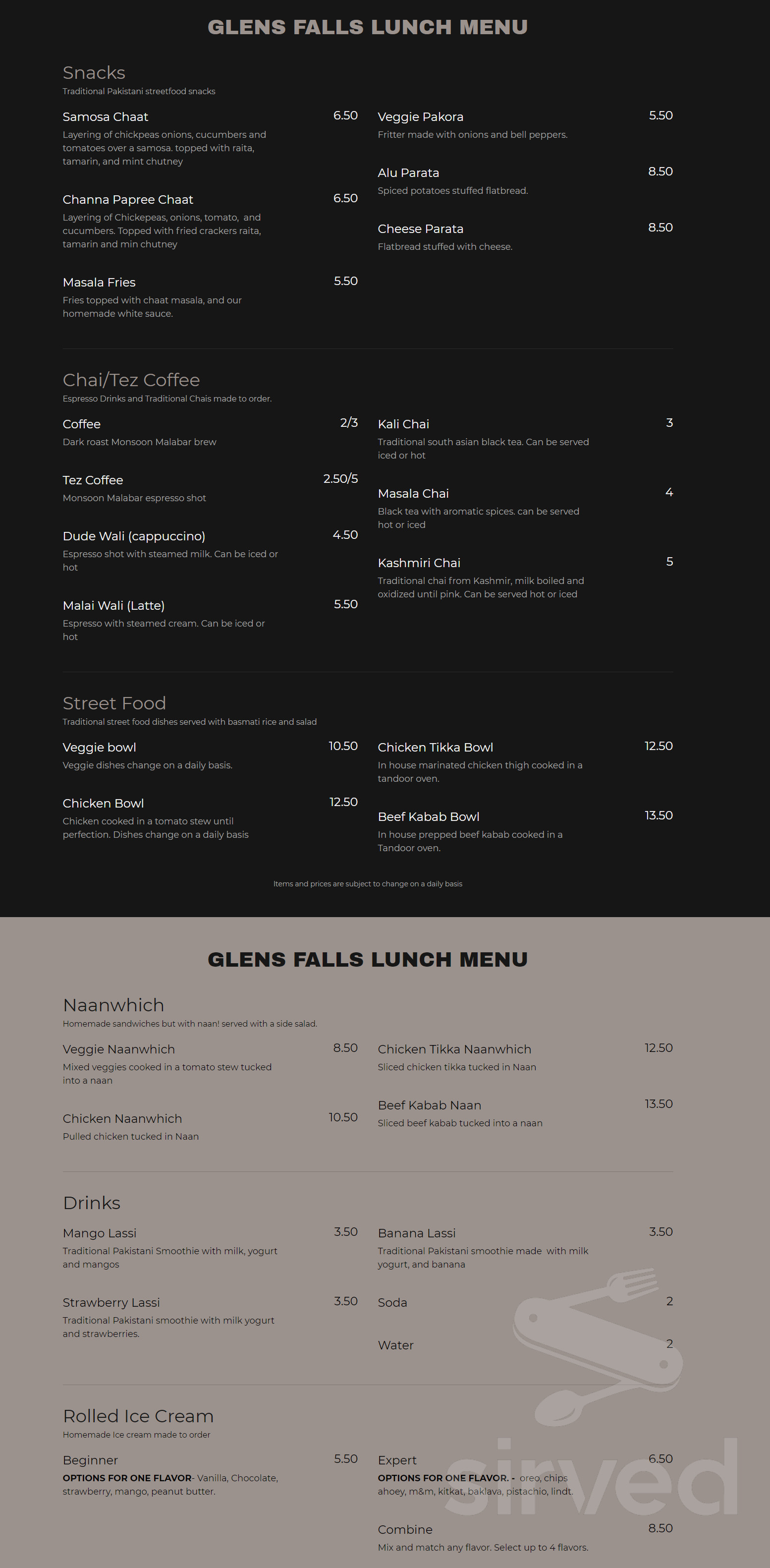 Menu - Lake George NY's Alif Cafe on the Lake George Beach | Sirved