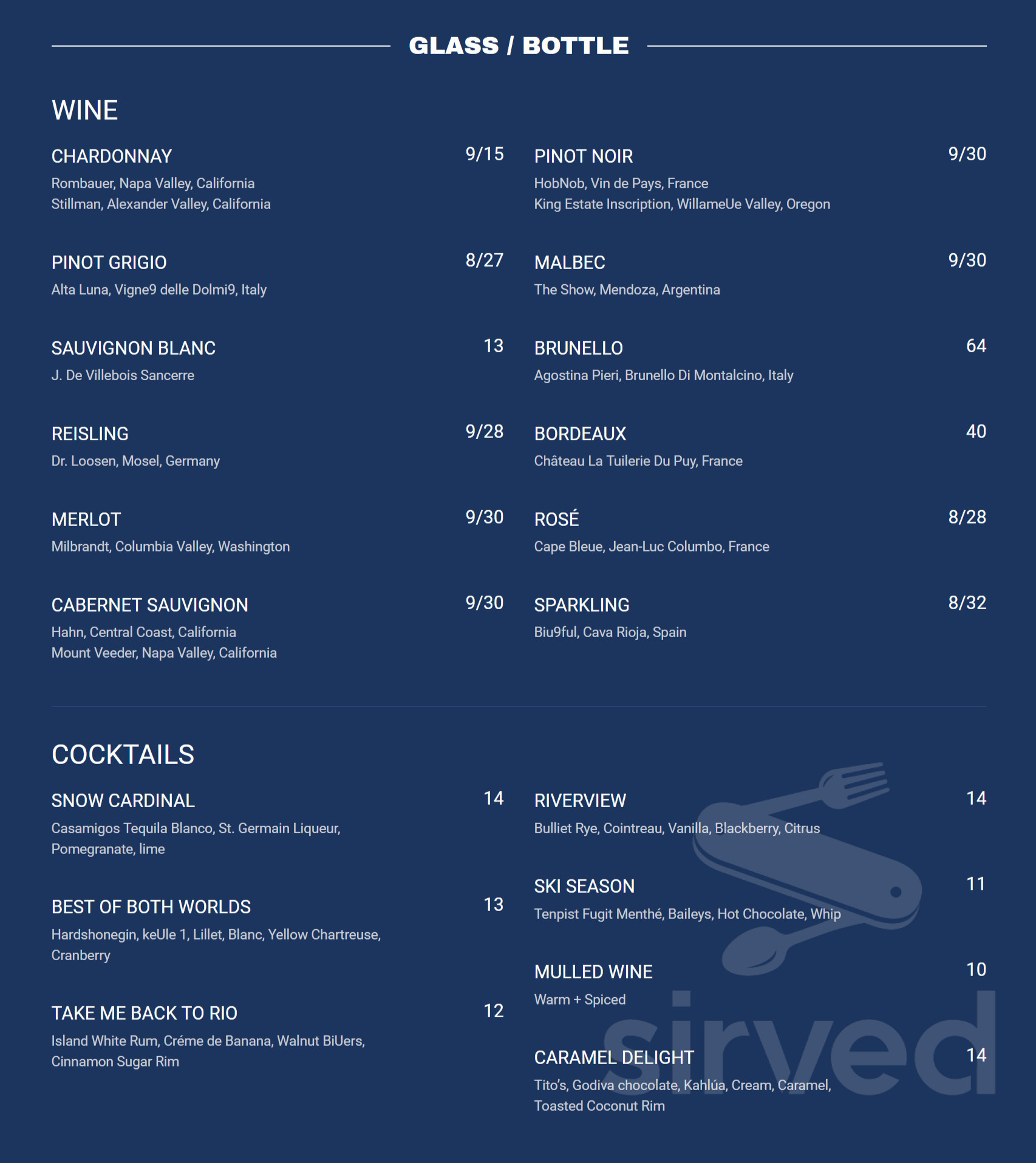 Water's Edge Restaurant & Bar menu in Edgecomb, Maine, USA