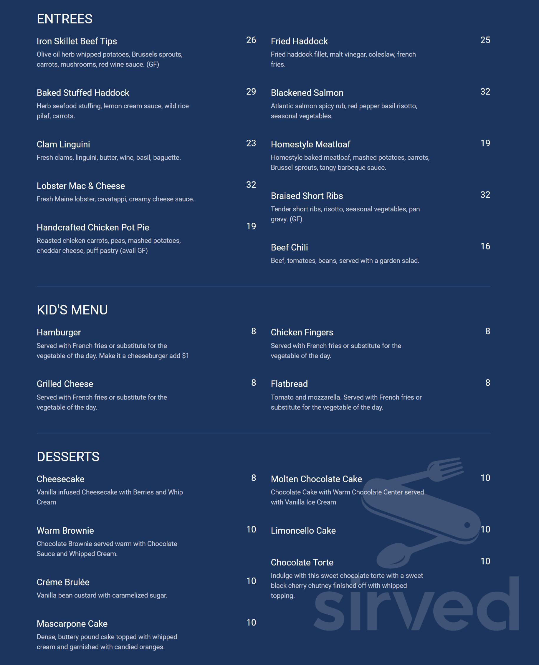 Water's Edge Restaurant & Bar menu in Edgecomb, Maine, USA