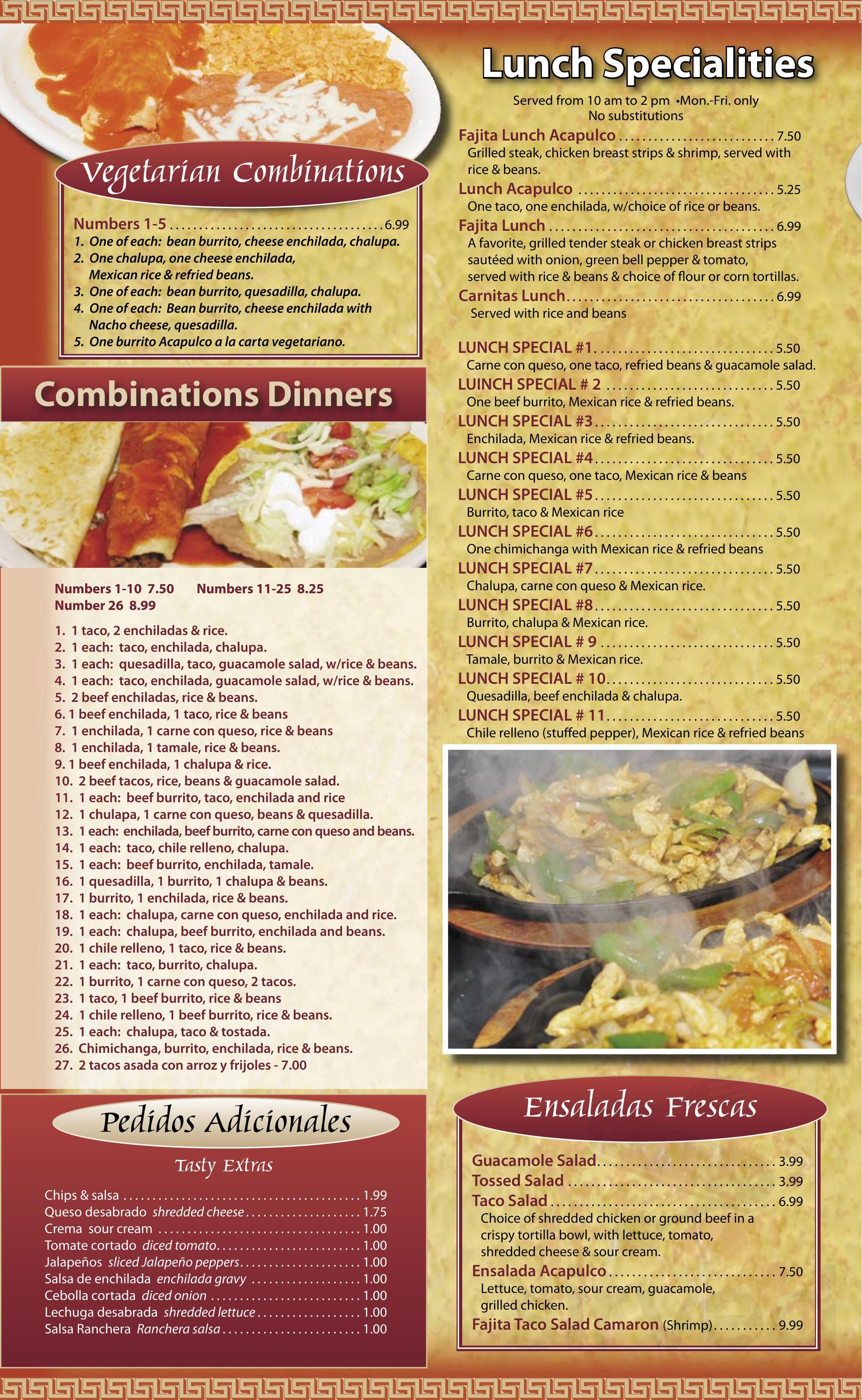 Mi Lindo Acapulco Mexican menu in Warsaw, Indiana, USA