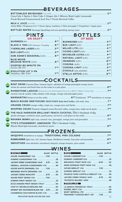 Harrison's Harbor Watch menu in Ocean City, Maryland, USA