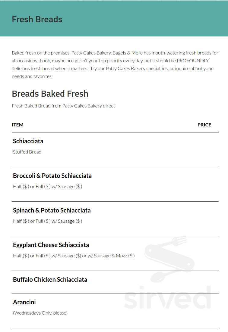 Menu for Patty Cakes Bakery of CT in Glastonbury, CT | Sirved