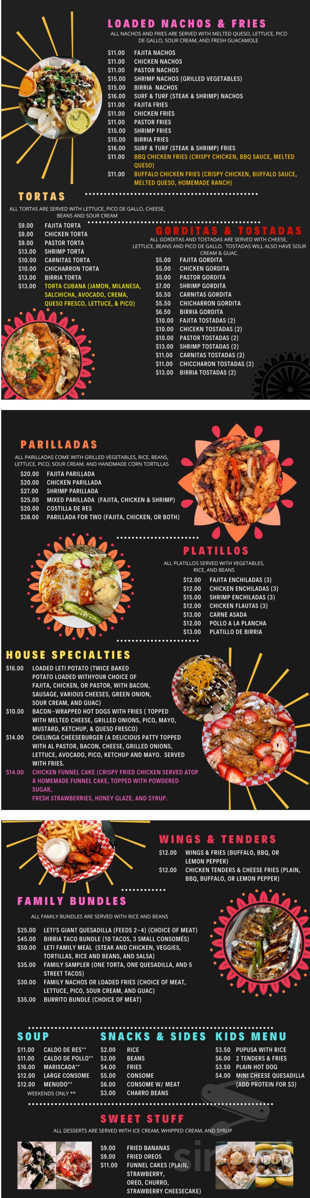 Doña Leti's menu in Houston, Texas, USA