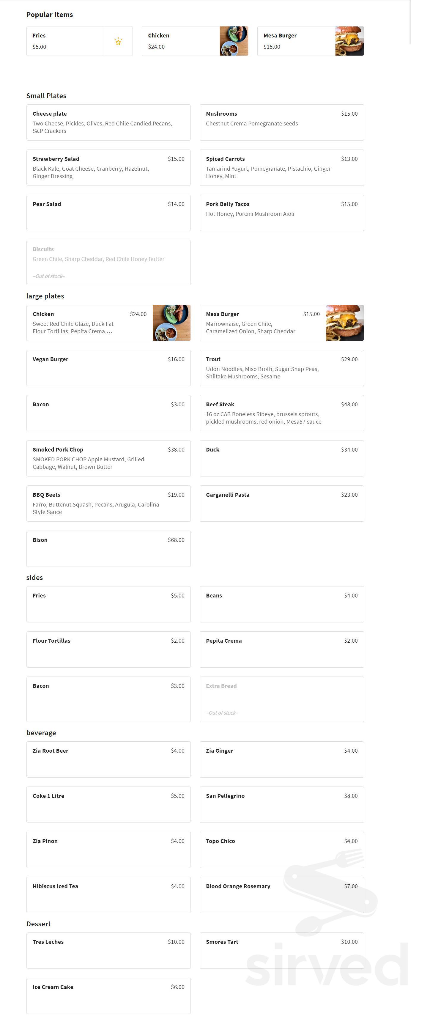 Mesa Provisions menu in Albuquerque, New Mexico, USA