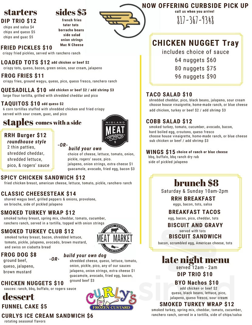 Rogers Roundhouse menu in Fort Worth, Texas, USA