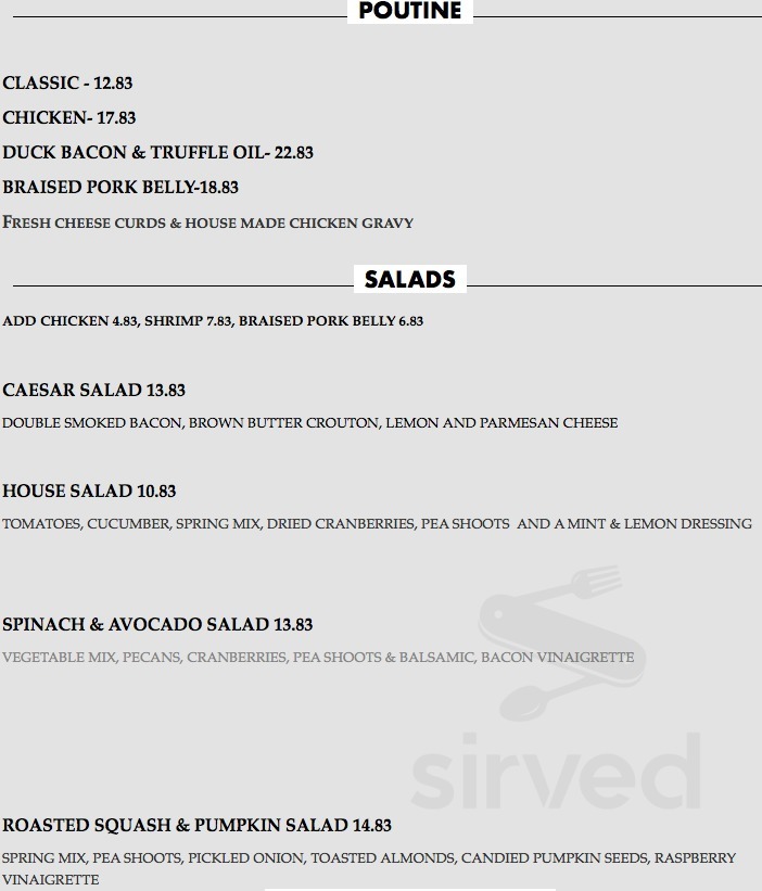 Tavern 1883 menu in Canmore, Alberta, Canada