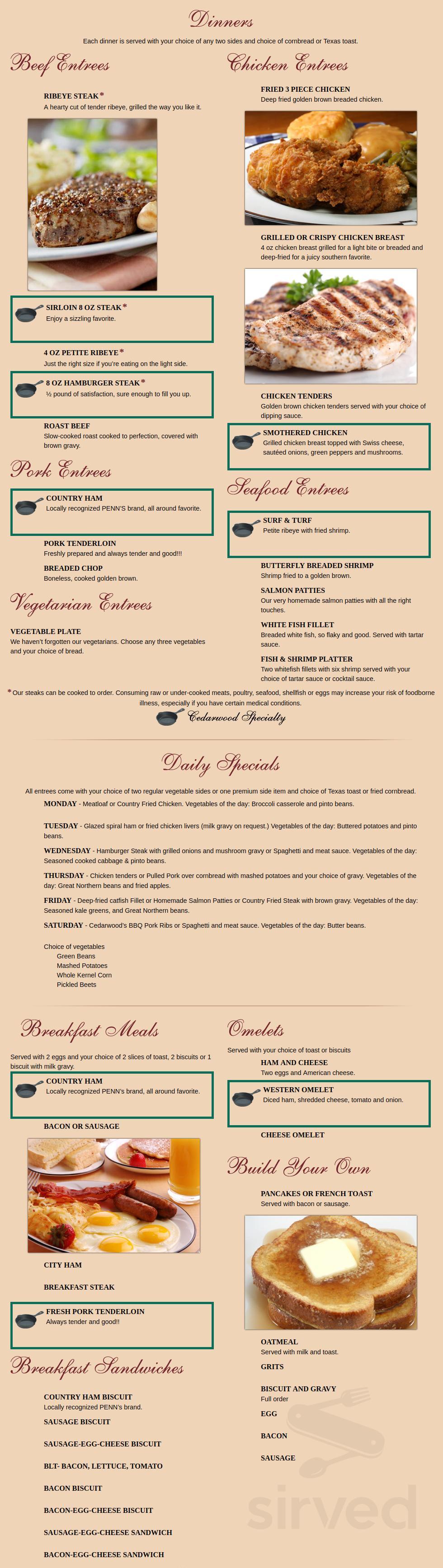 Cedarwood Restaurant menus in Lebanon, Kentucky, United States