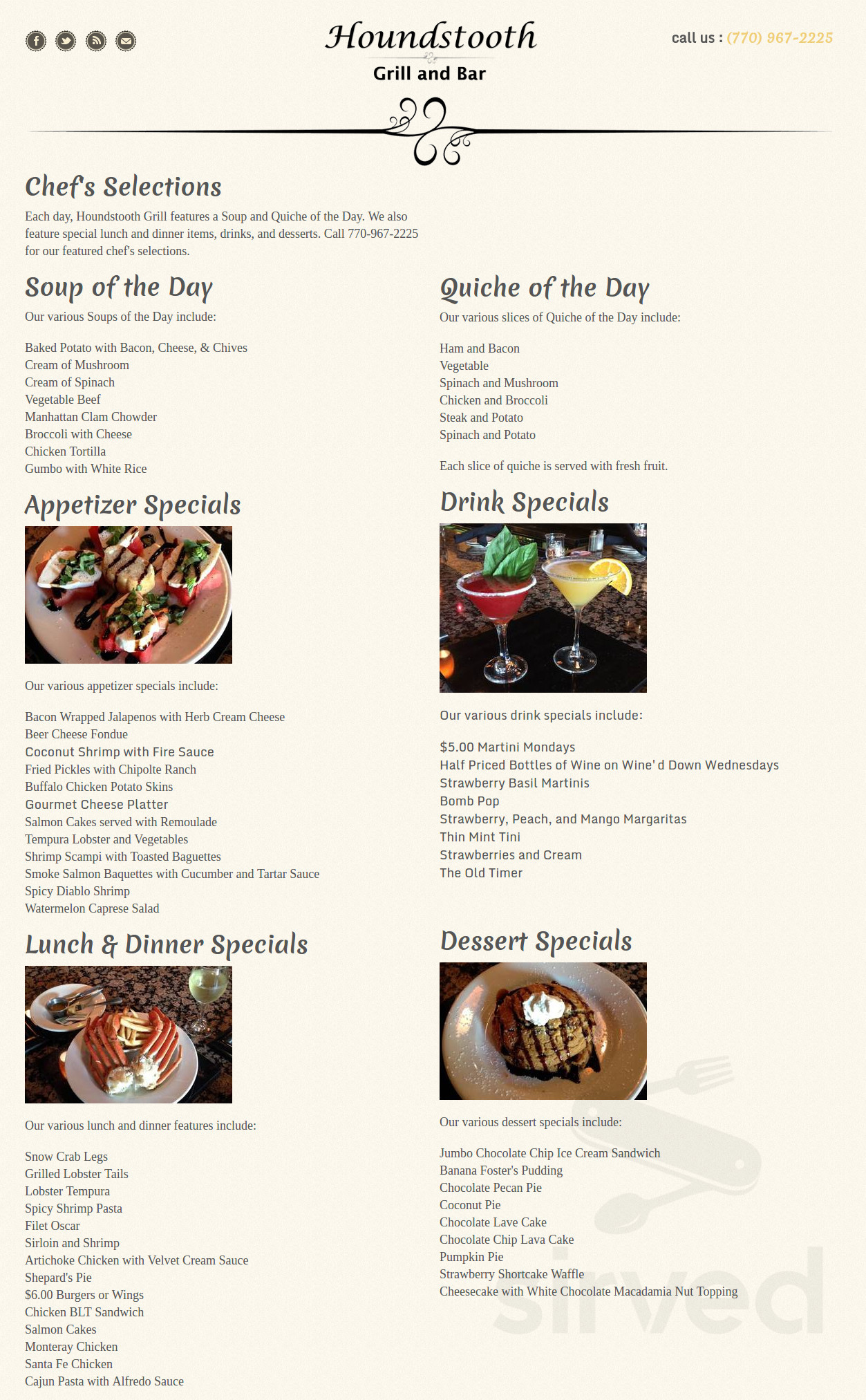 Menu for Houndstooth Grill & Bar in Braselton, GA | Sirved