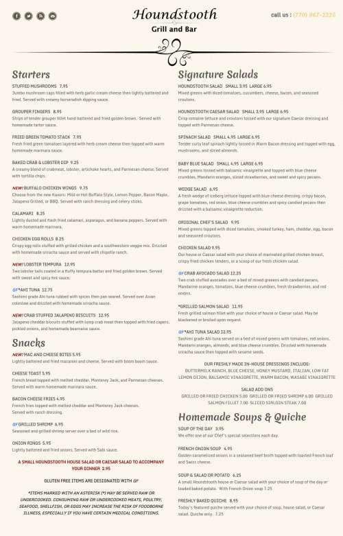 Houndstooth Grill & Bar menu in Braselton, Georgia, USA