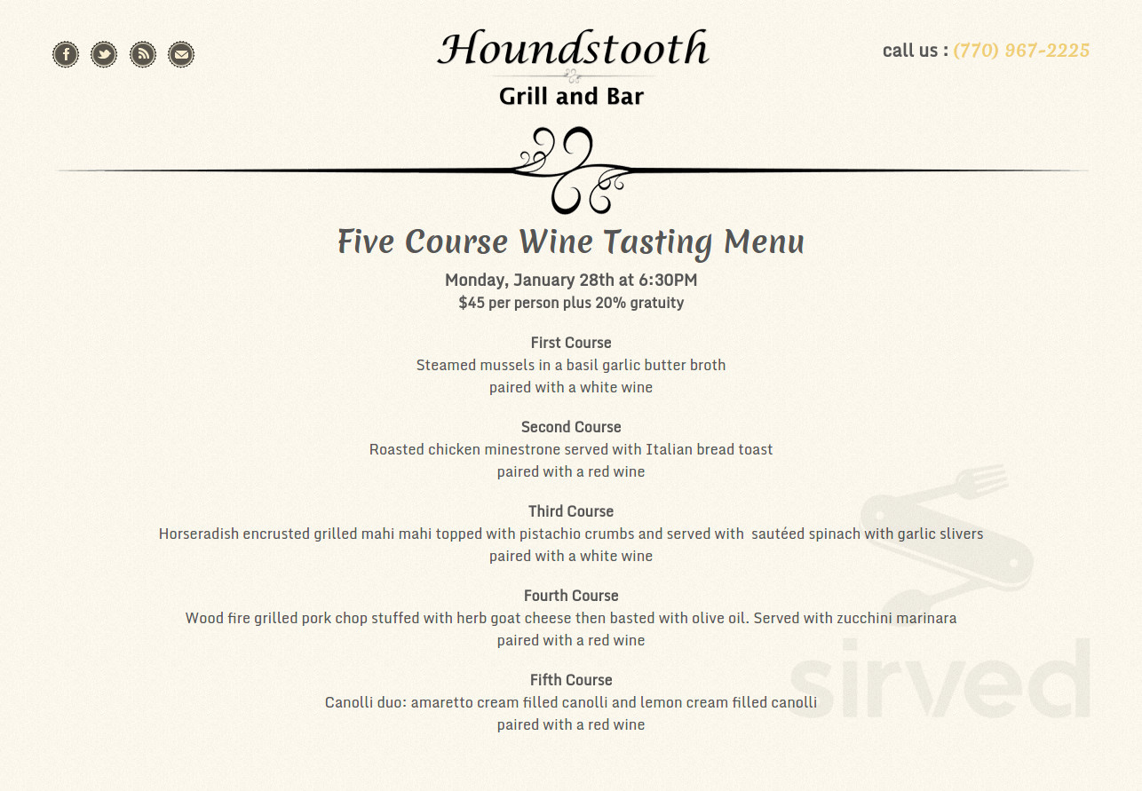 Menu for Houndstooth Grill & Bar in Braselton, GA | Sirved
