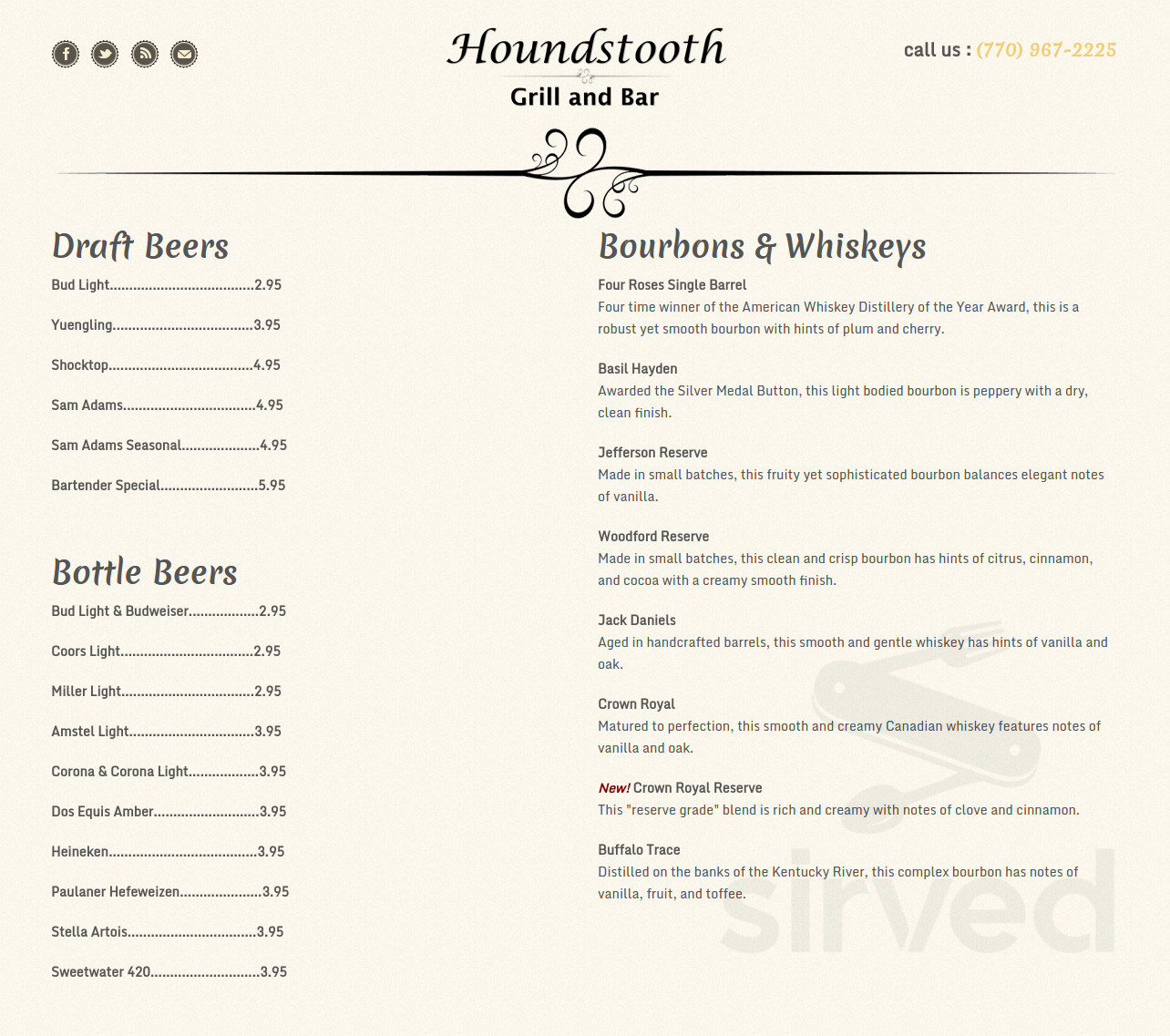 Houndstooth Grill & Bar menu in Braselton, Georgia, USA