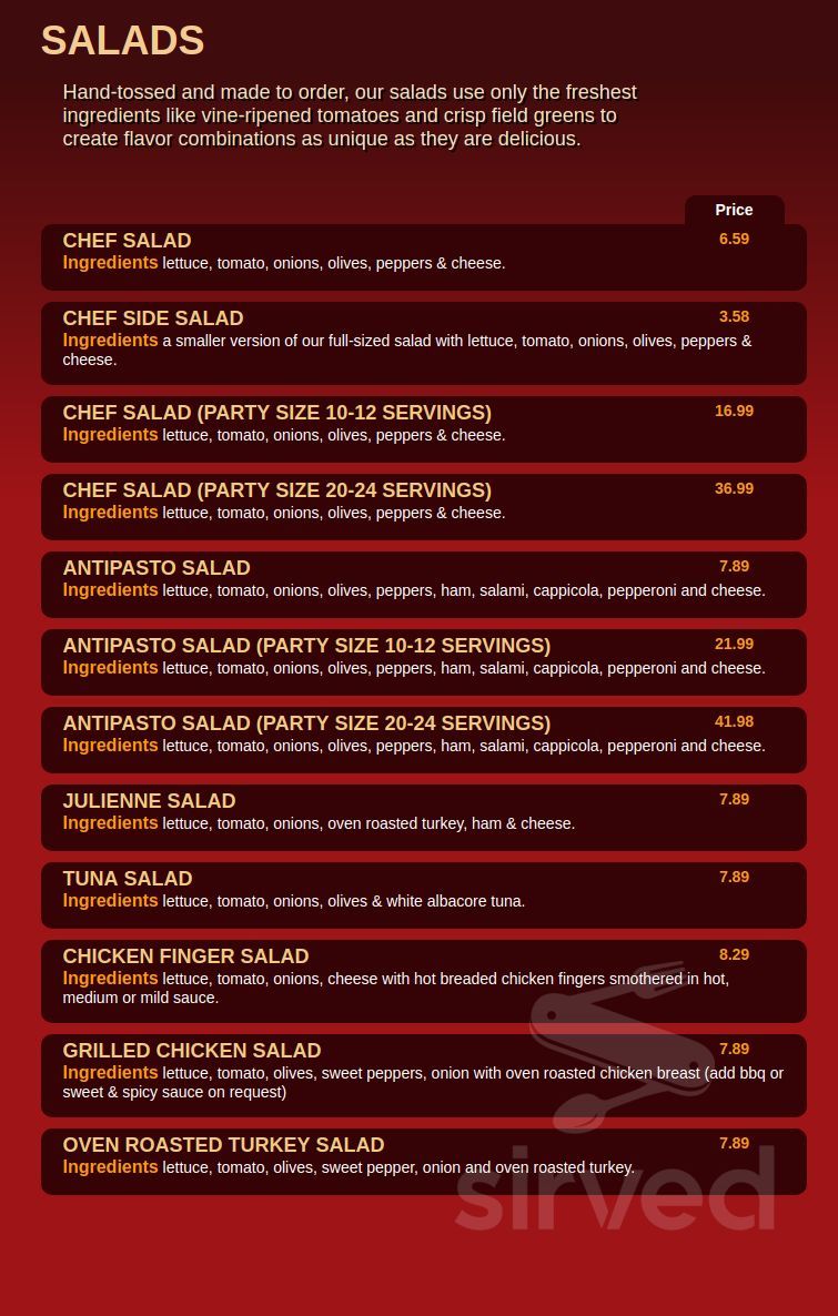 Zahz Pizza menus in Cheektowaga, New York, United States