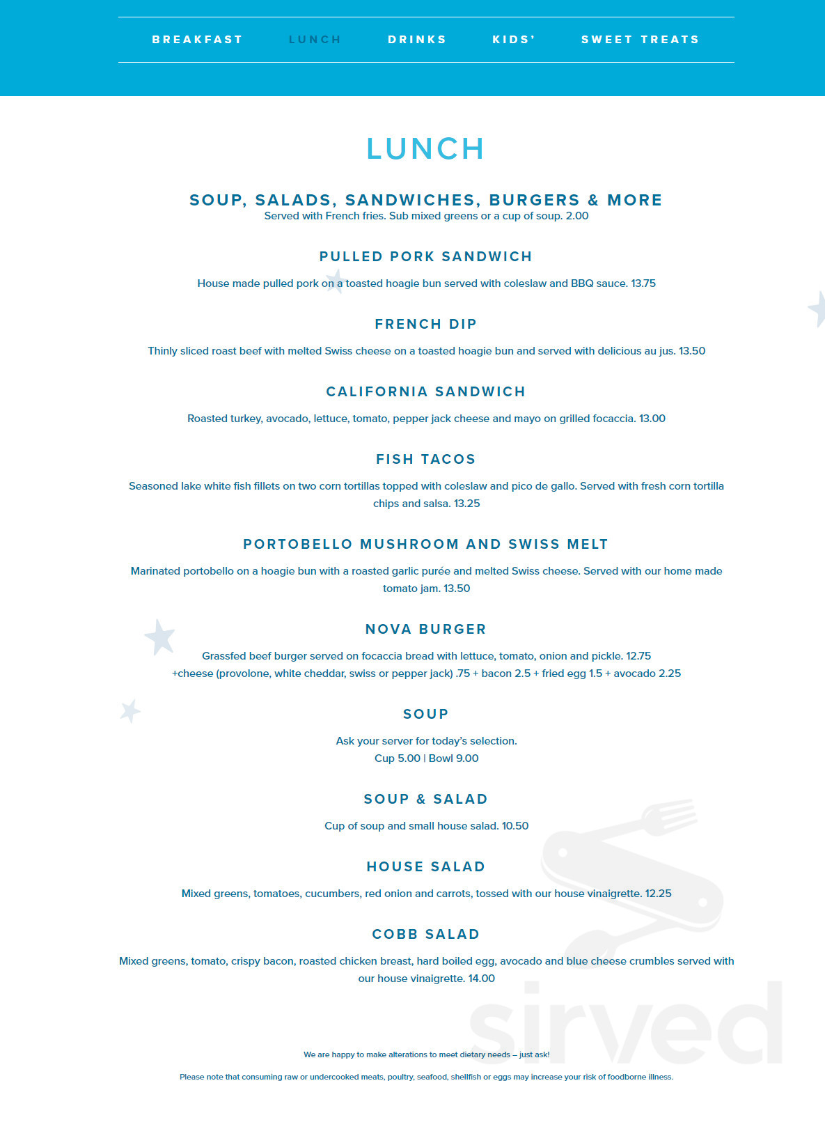 Menu - Bozeman MT's The Nova Café | Sirved