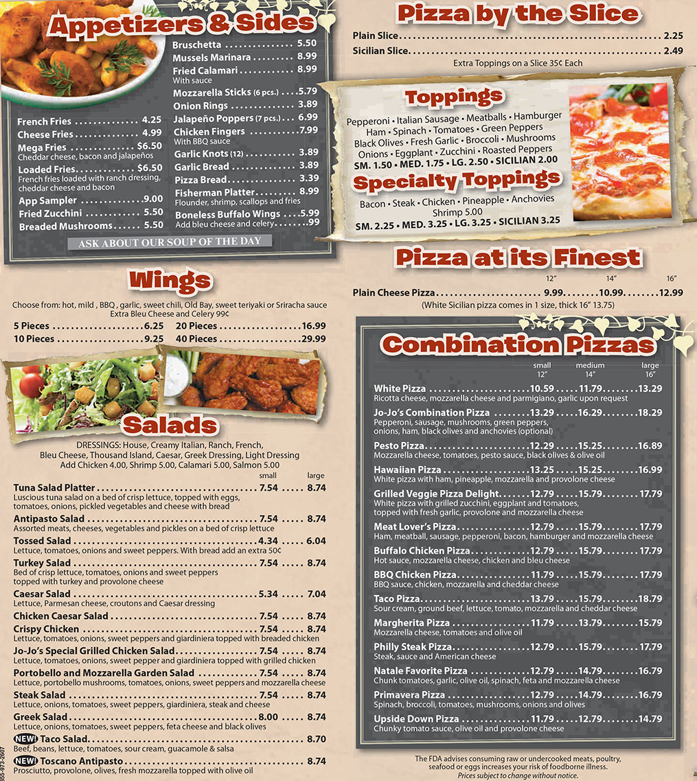 Jojo's Pizza Hummelstown PA menu in Hummelstown, Pennsylvania, USA