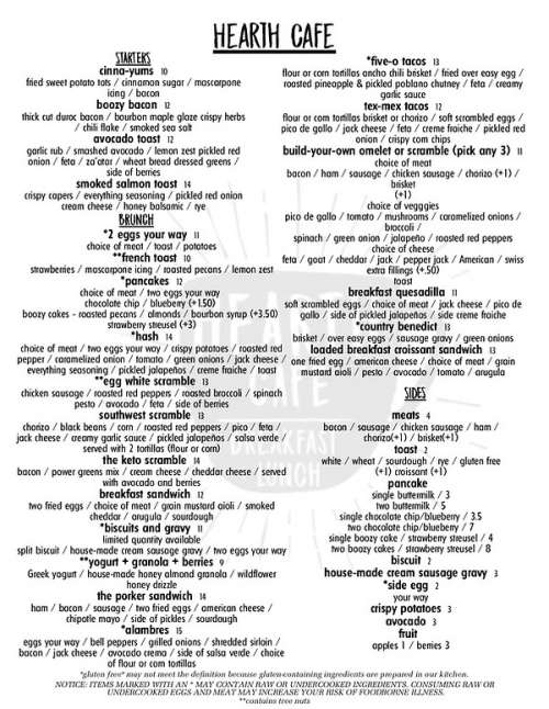 Hearth Cafe menu in Mansfield, Texas, USA