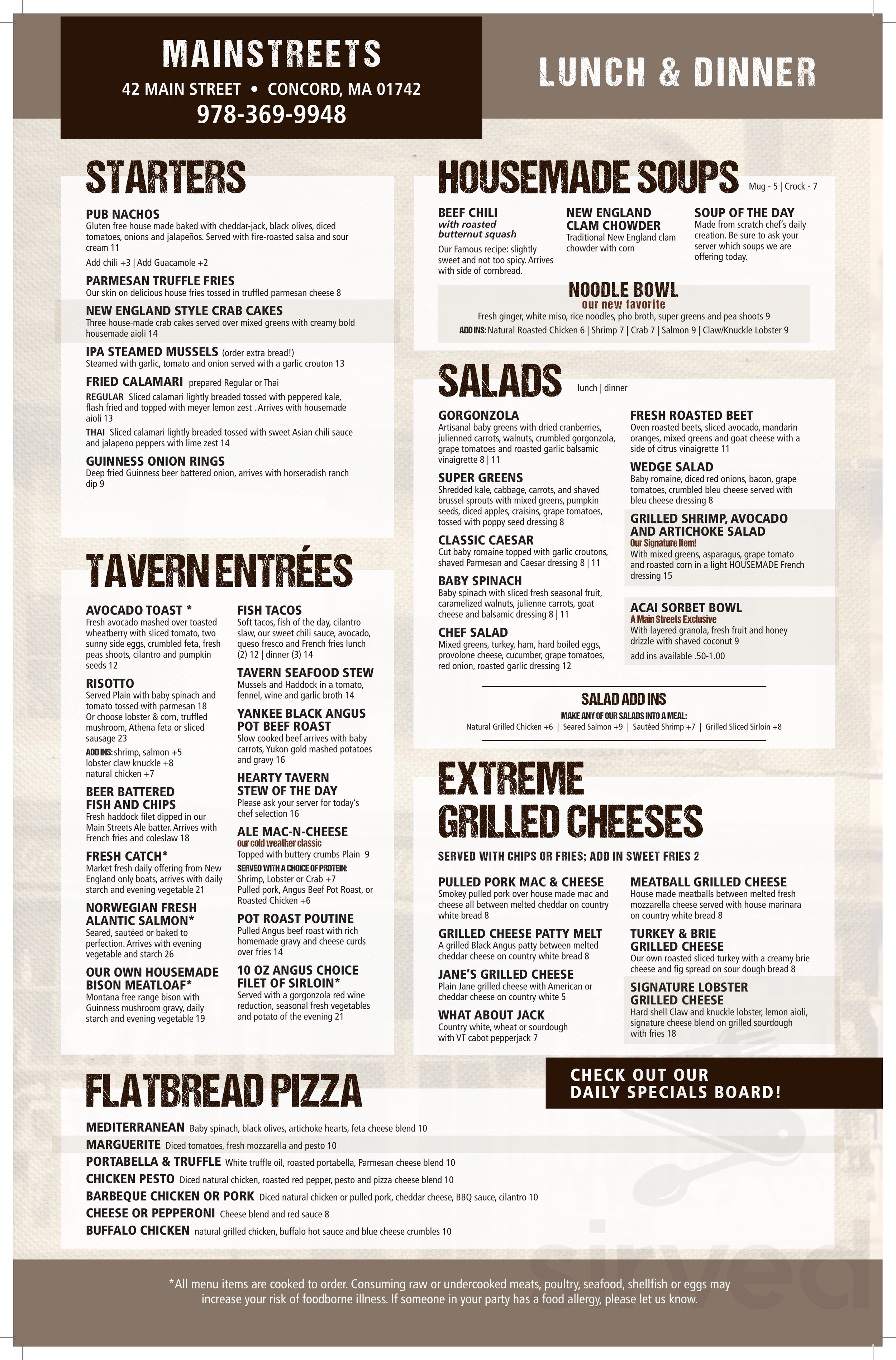 Main Streets Market & Cafe menu in Concord, Massachusetts, USA