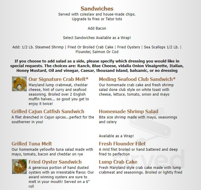 Meding's Seafood menu in Milford, Delaware, USA