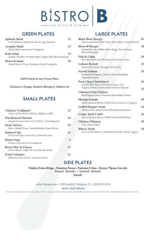 Bistro B menu in Westport, Connecticut, USA