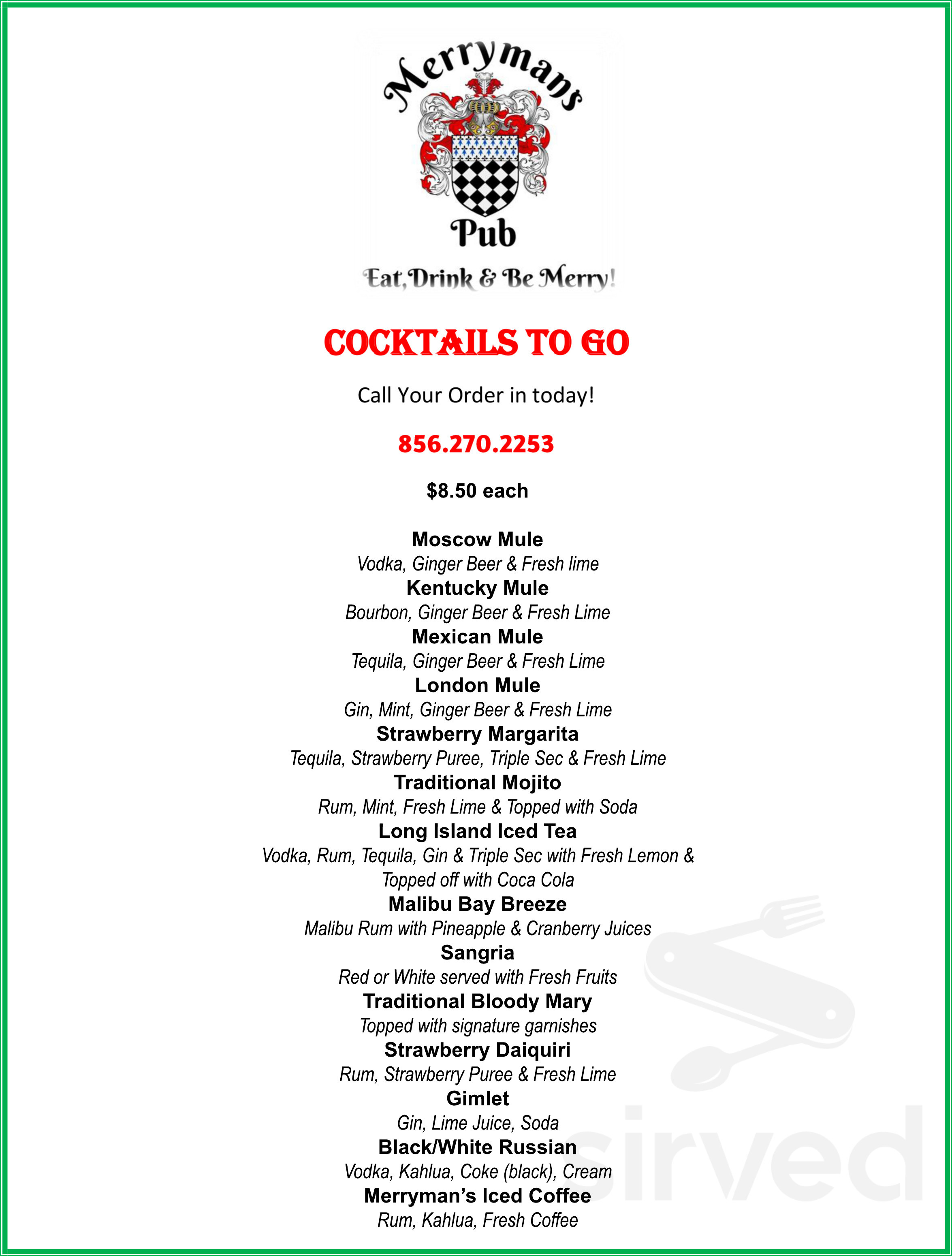 Merryman's Pub menu in Pitman, New Jersey, USA