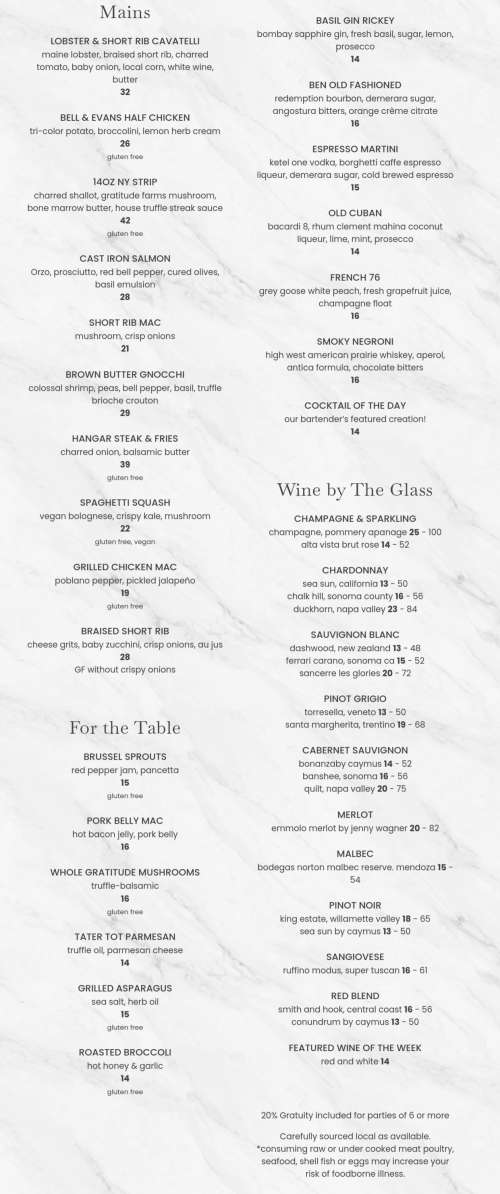 Proper Grit menu in West Palm Beach, Florida, USA