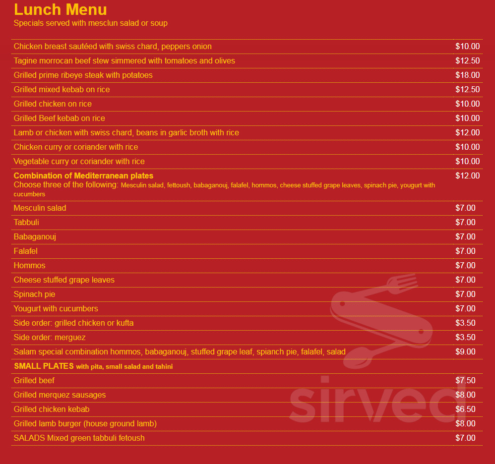 Salam menu in New York, New York, USA
