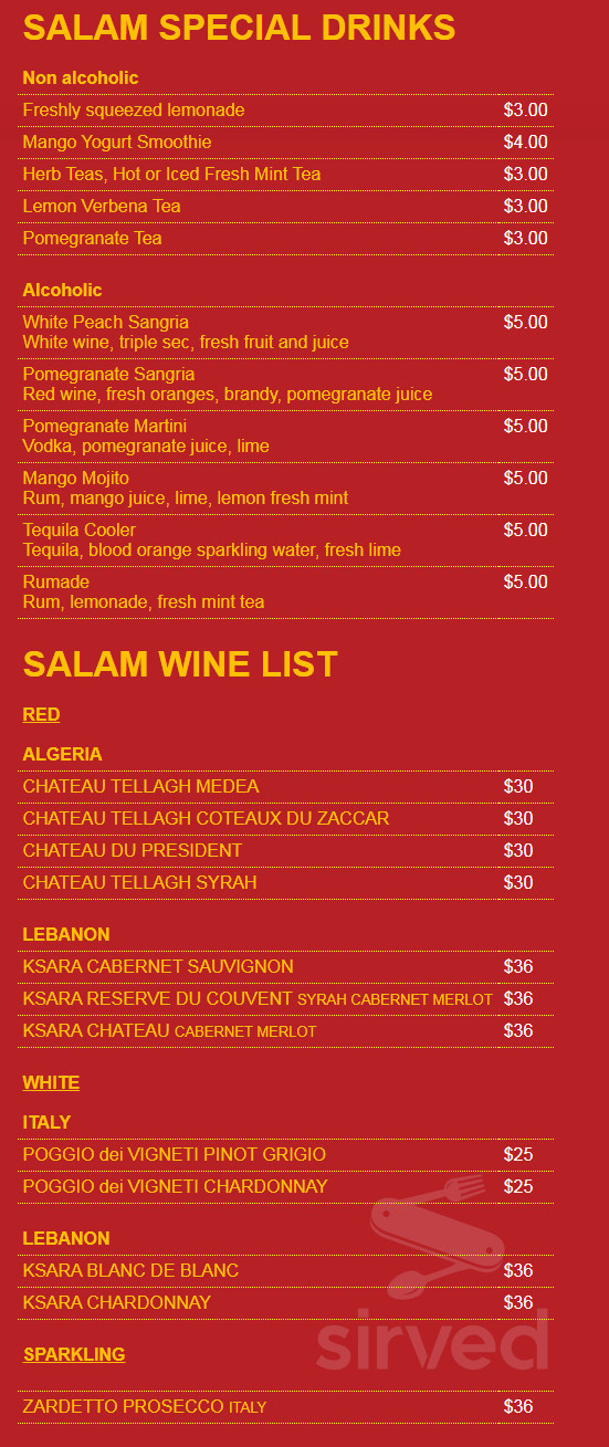 Salam menu in New York, New York, USA