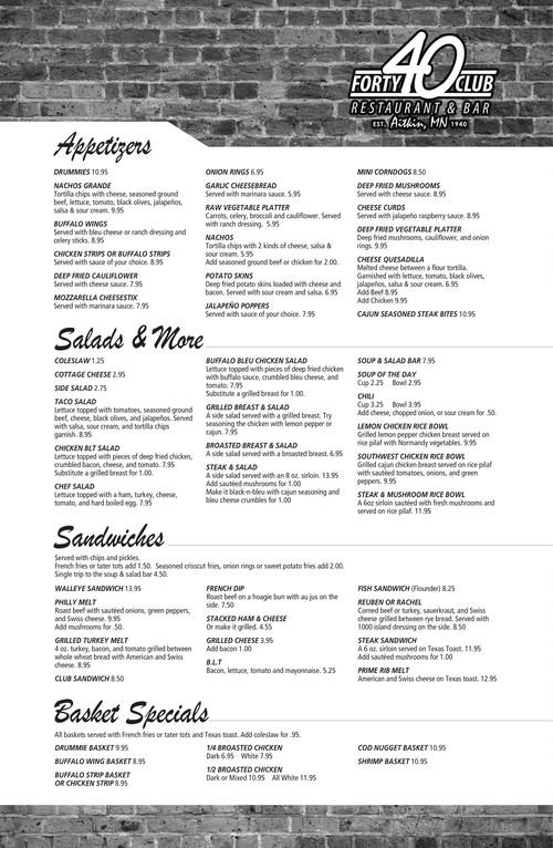 Forty Club Restaurant & Bar menu in Aitkin, Minnesota, USA