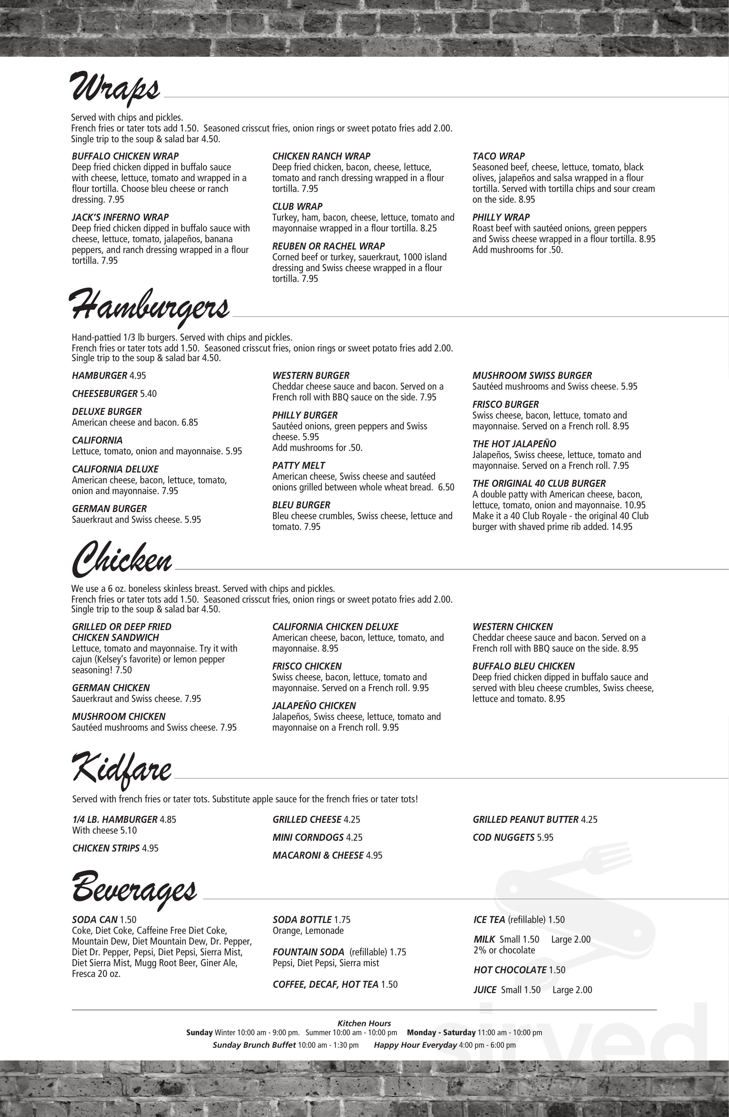 Forty Club Restaurant & Bar menu in Aitkin, Minnesota, USA