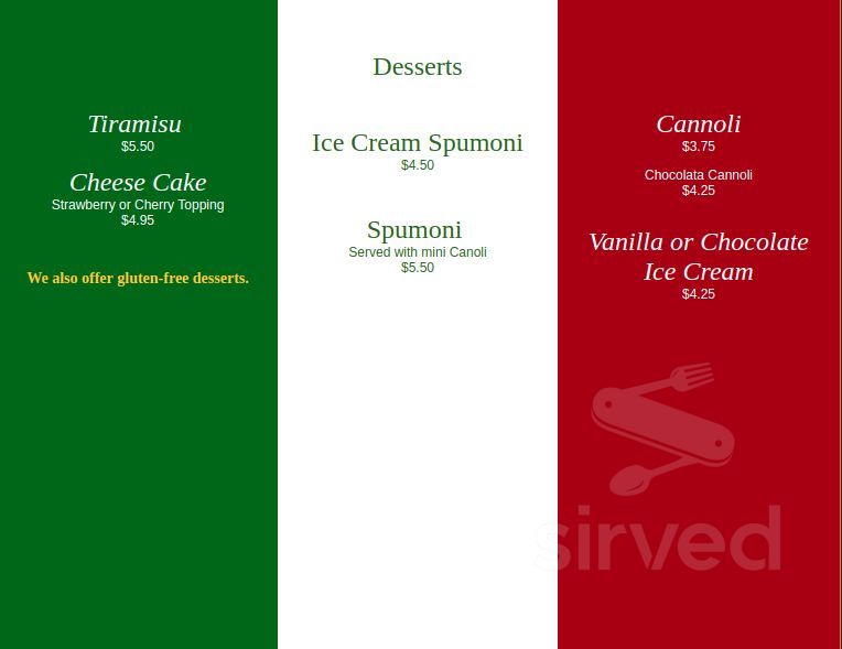 La Primavera Italiano Ristorante menus in Lewisburg, Pennsylvania ...