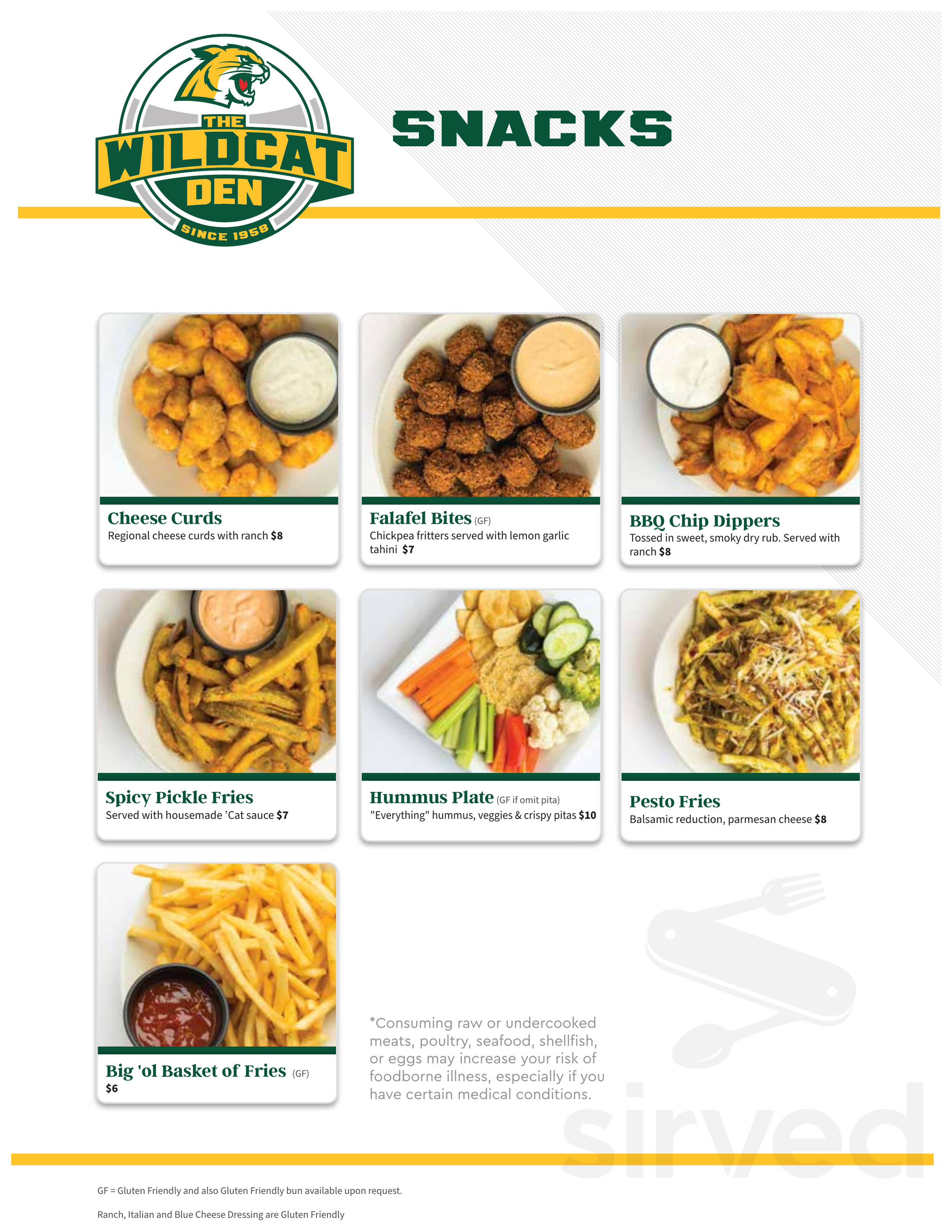 NMU Wildcat Den menu in Marquette, Michigan, USA