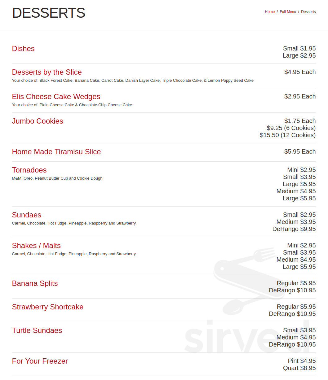 DeRango's Pizza Delivery menu in Racine, Wisconsin, USA