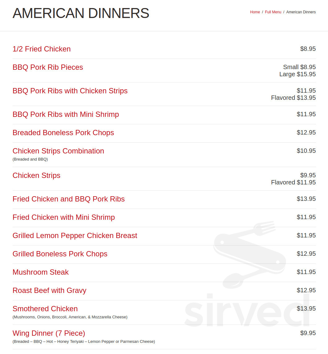 DeRango's Pizza Delivery menu in Racine, Wisconsin, USA