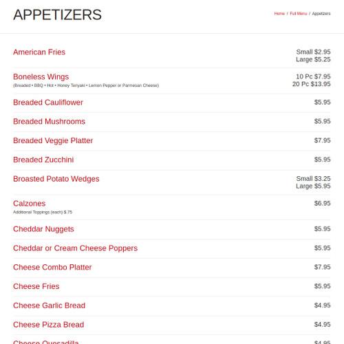 DeRango's Pizza Delivery menu in Racine, Wisconsin, USA