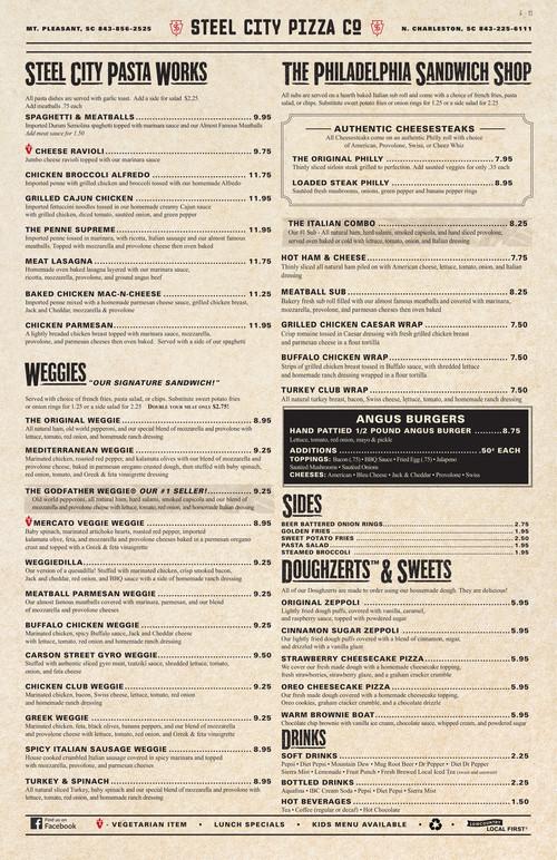 Steel City Pizza menu in Summerville, South Carolina, USA