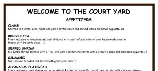 Menu for Court Yard Ristorante in Alpena, MI | Sirved