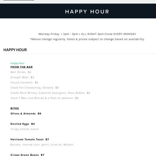 Esquire Grill menu in Sacramento, California, USA