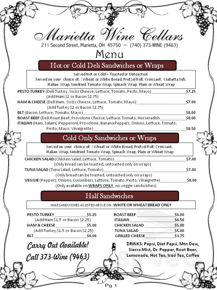 Marietta Wine Cellars menu in Marietta, Ohio, USA