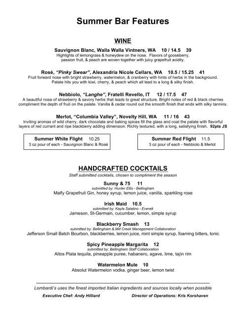 Lombardi's in Bellingham menu in Bellingham, Washington, USA