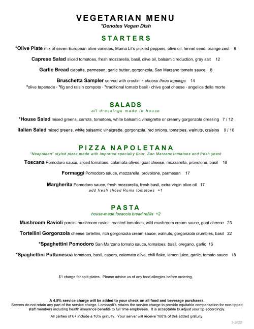 Lombardi's in Bellingham menu in Bellingham, Washington, USA