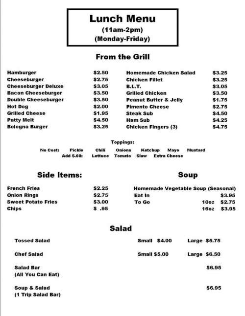 Wiggs Family Restaurant menu in Middlesex, North Carolina, USA