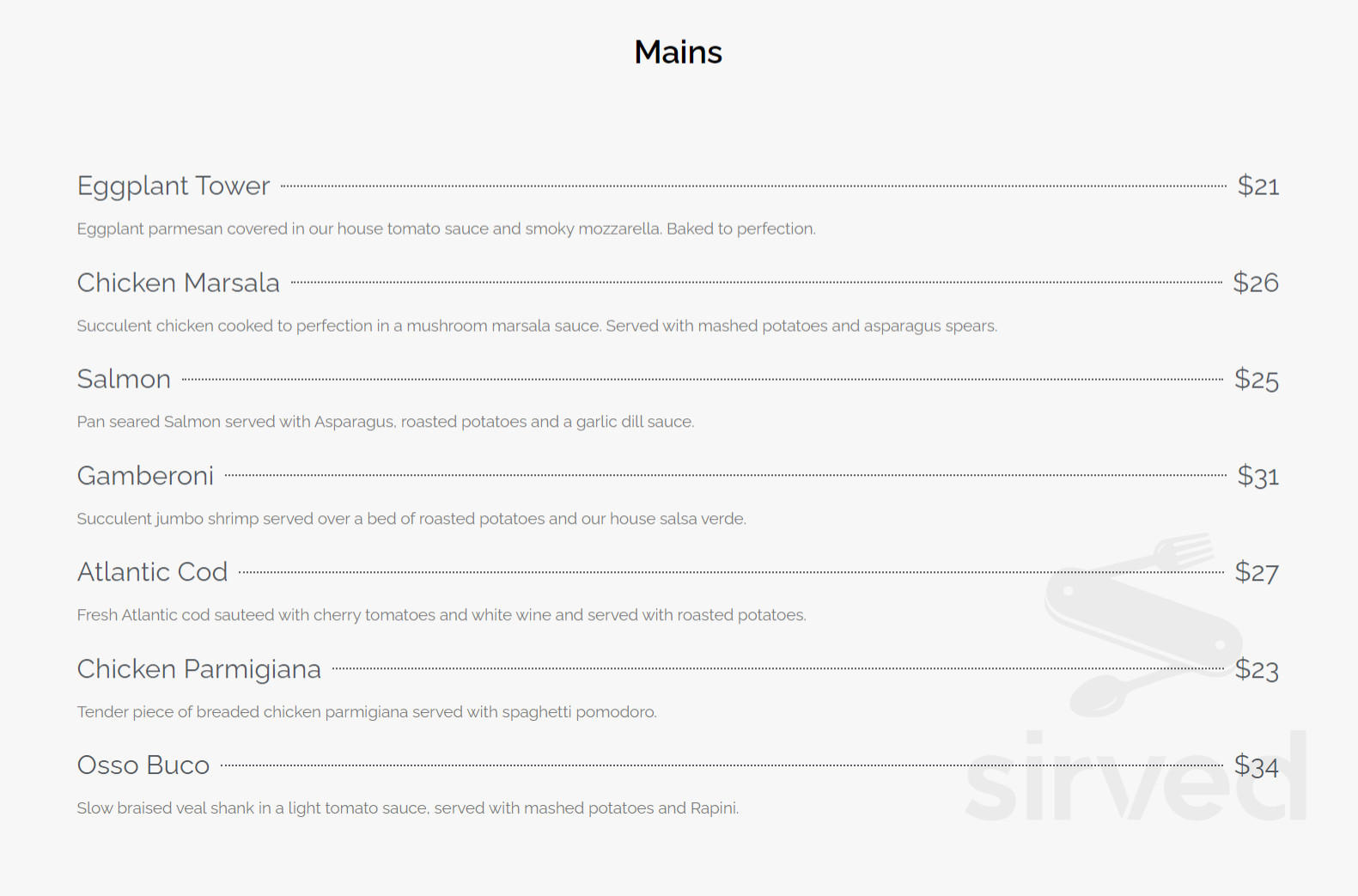 Menu - Barrie ON's Limoncello Bistro | Sirved