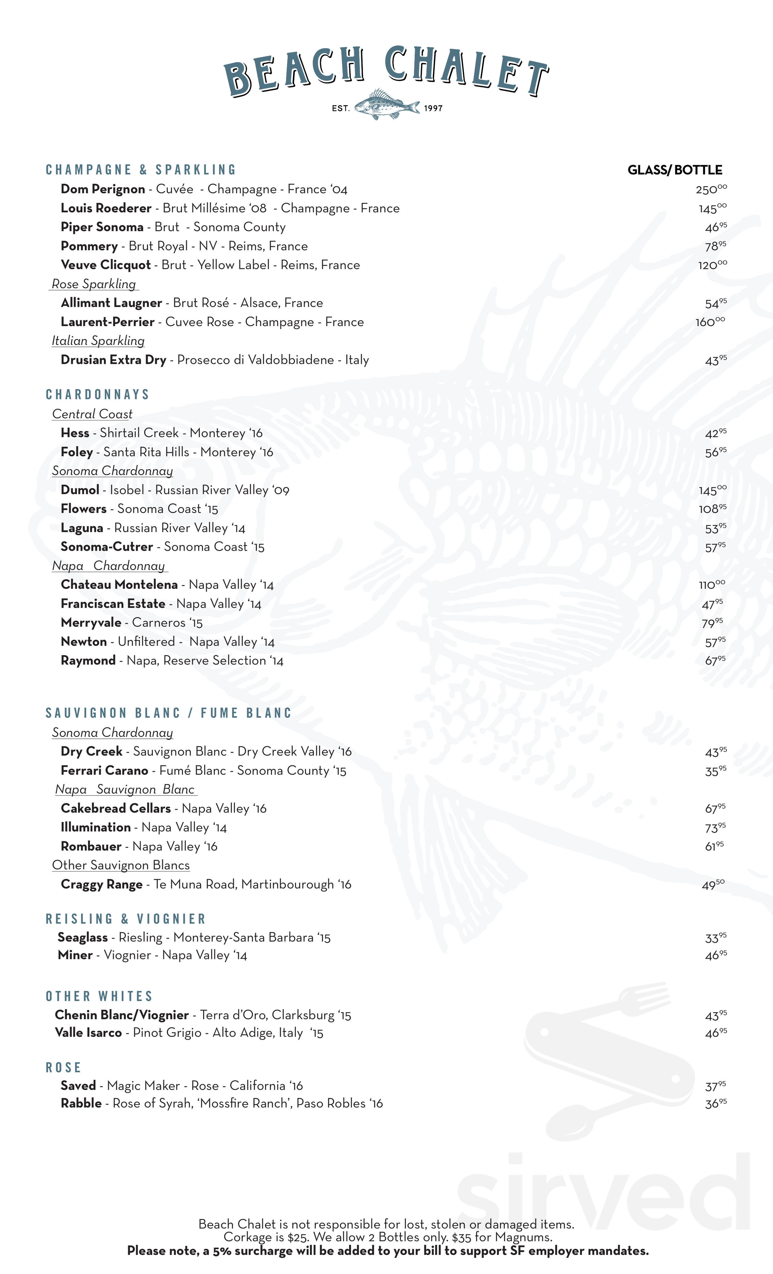 Beach Chalet Brewery and Restaurant menu in San Francisco, California, USA