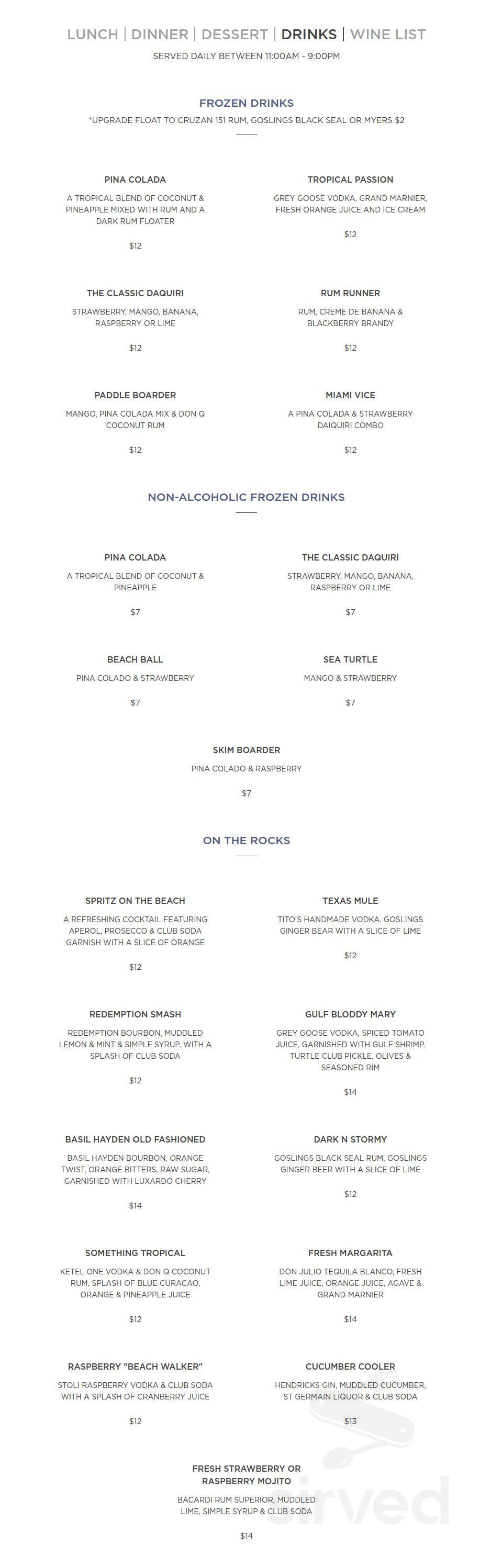 The Turtle Club menu in Naples, Florida, USA