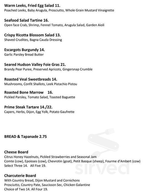 Parc Bistro-Brasserie menu in San Diego, California, USA