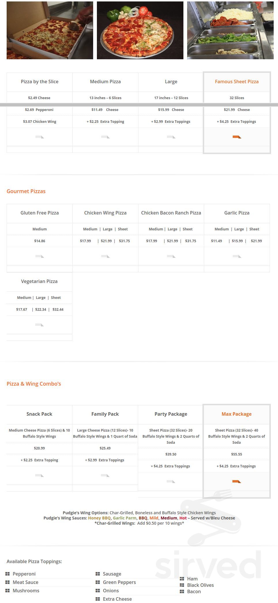 Pudgie's Pizza menu in Corning, New York, USA