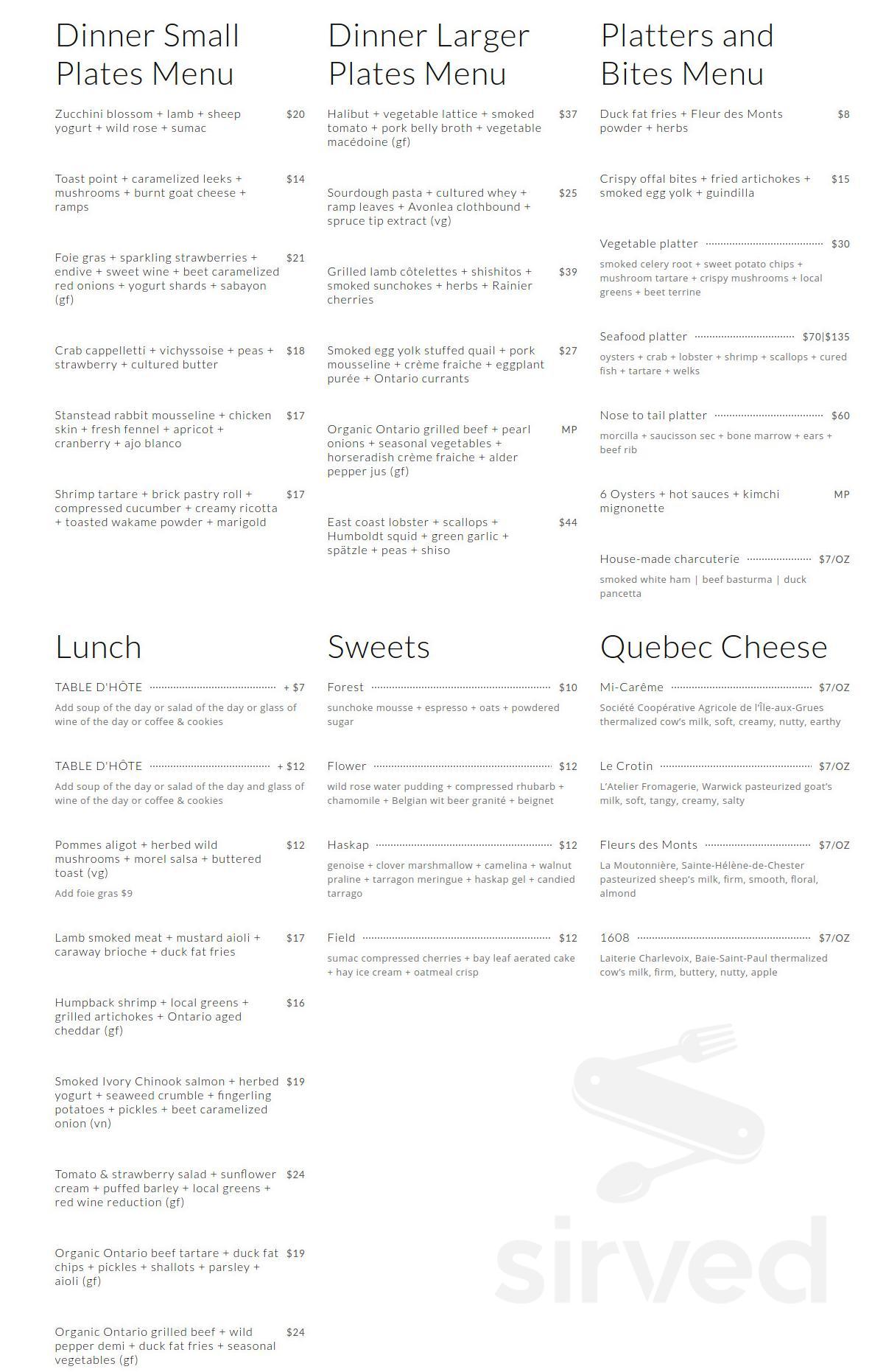 Norca Restaurant & Bar menu in Ottawa, Ontario, Canada