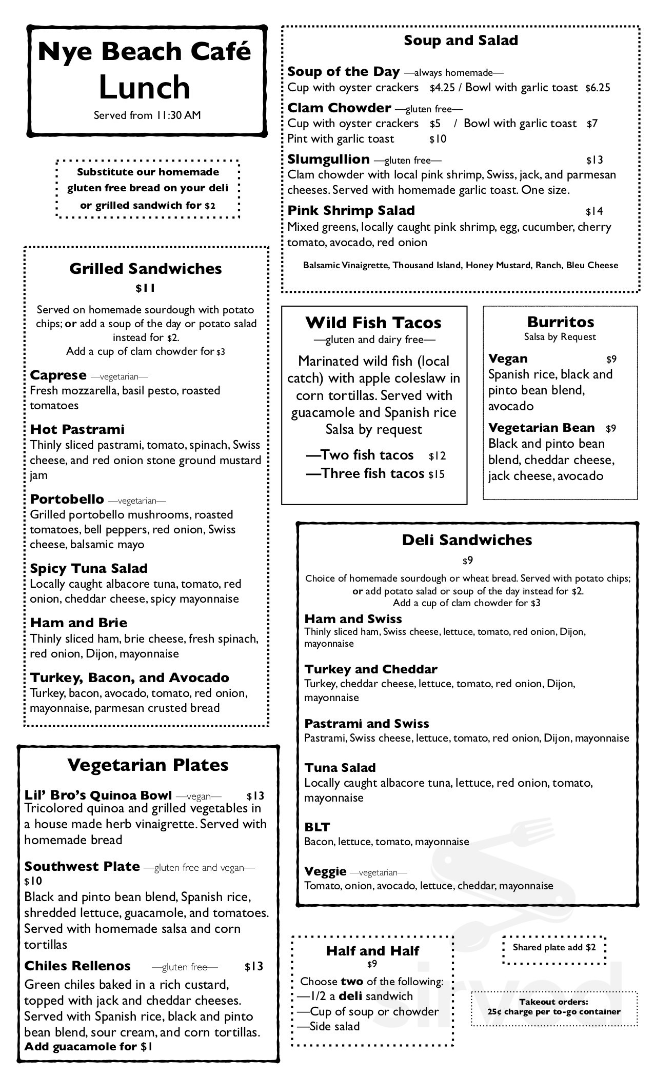 Nye Beach Cafe II menu in Newport, Oregon, USA